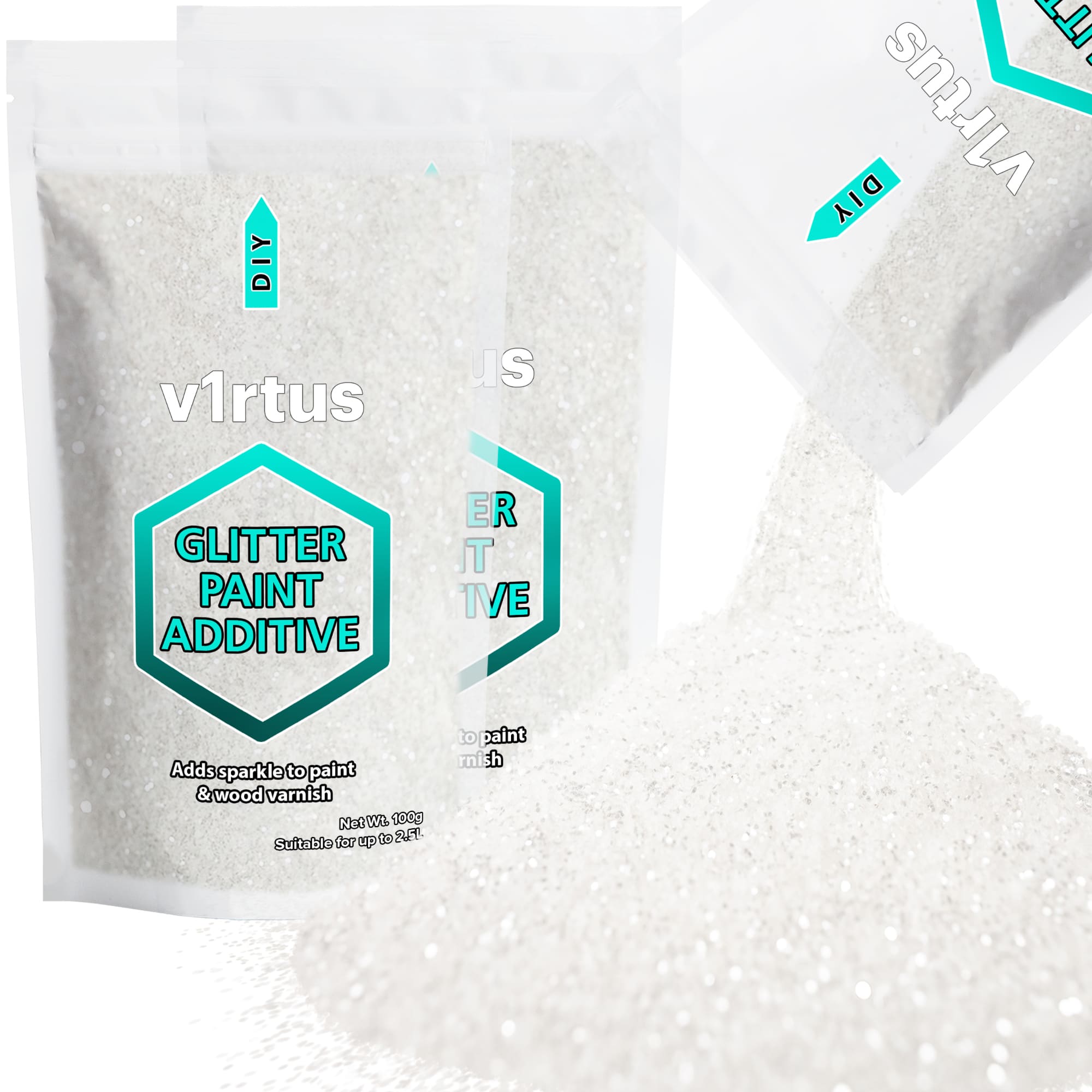 2x v1rtus White Iridescent Glitter Paint Additive 100g for Emulsion ...